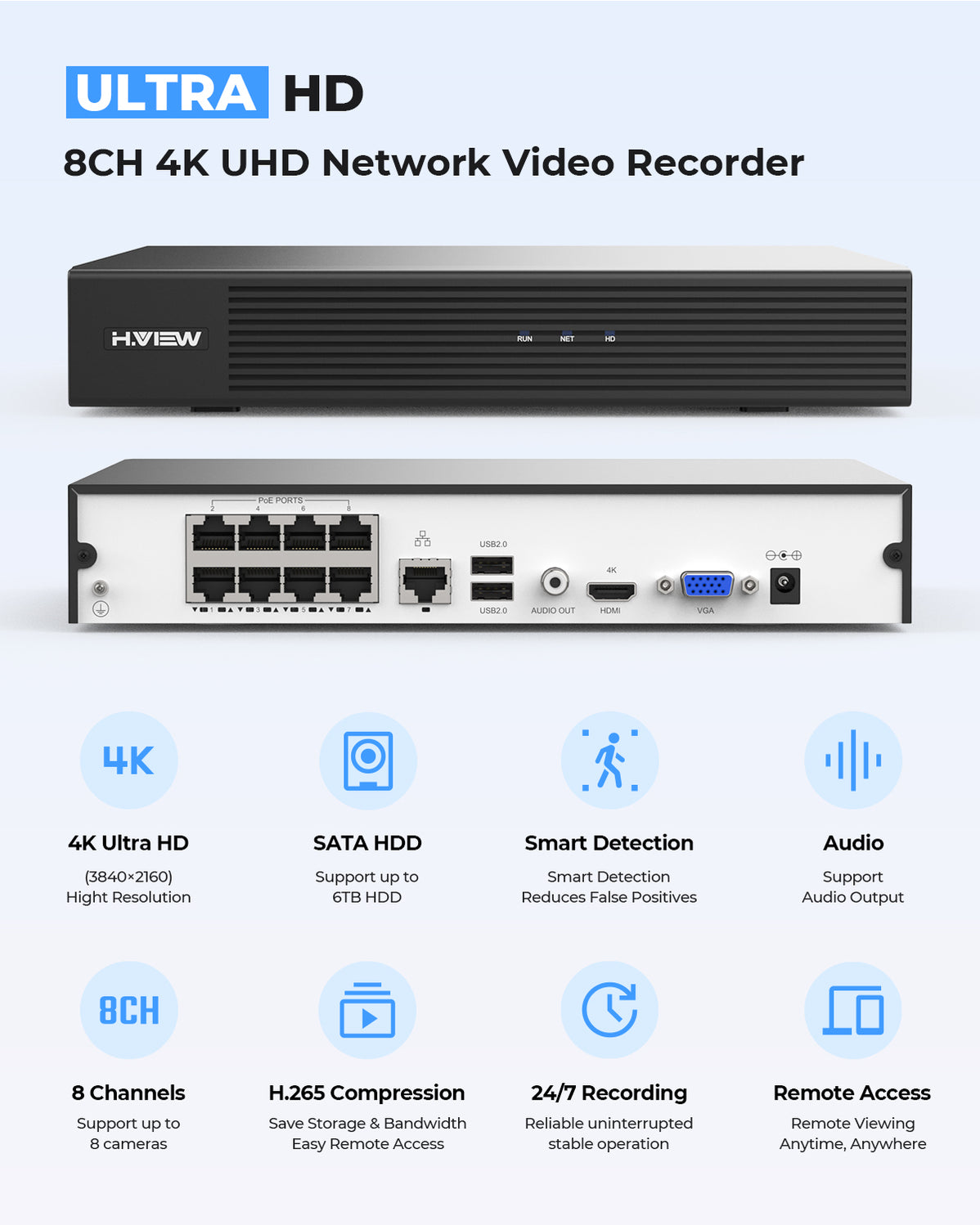 H.VIEW 8 Channels 4K 8MP PoE Security Camera System, Smart Dual Illumi ...