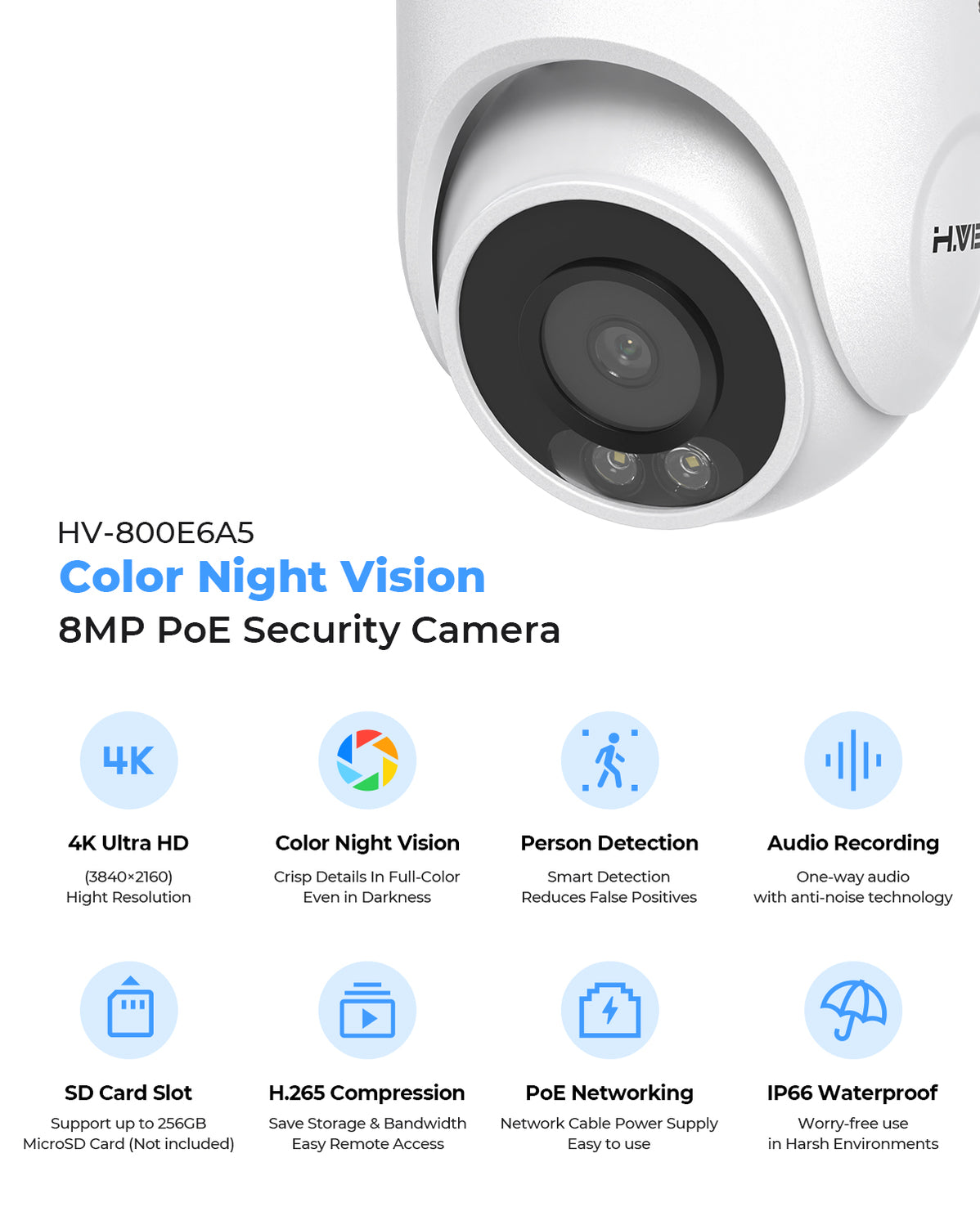 H.VIEW 8 Channels 4K 8MP PoE Security Camera System, Color Night Visio ...