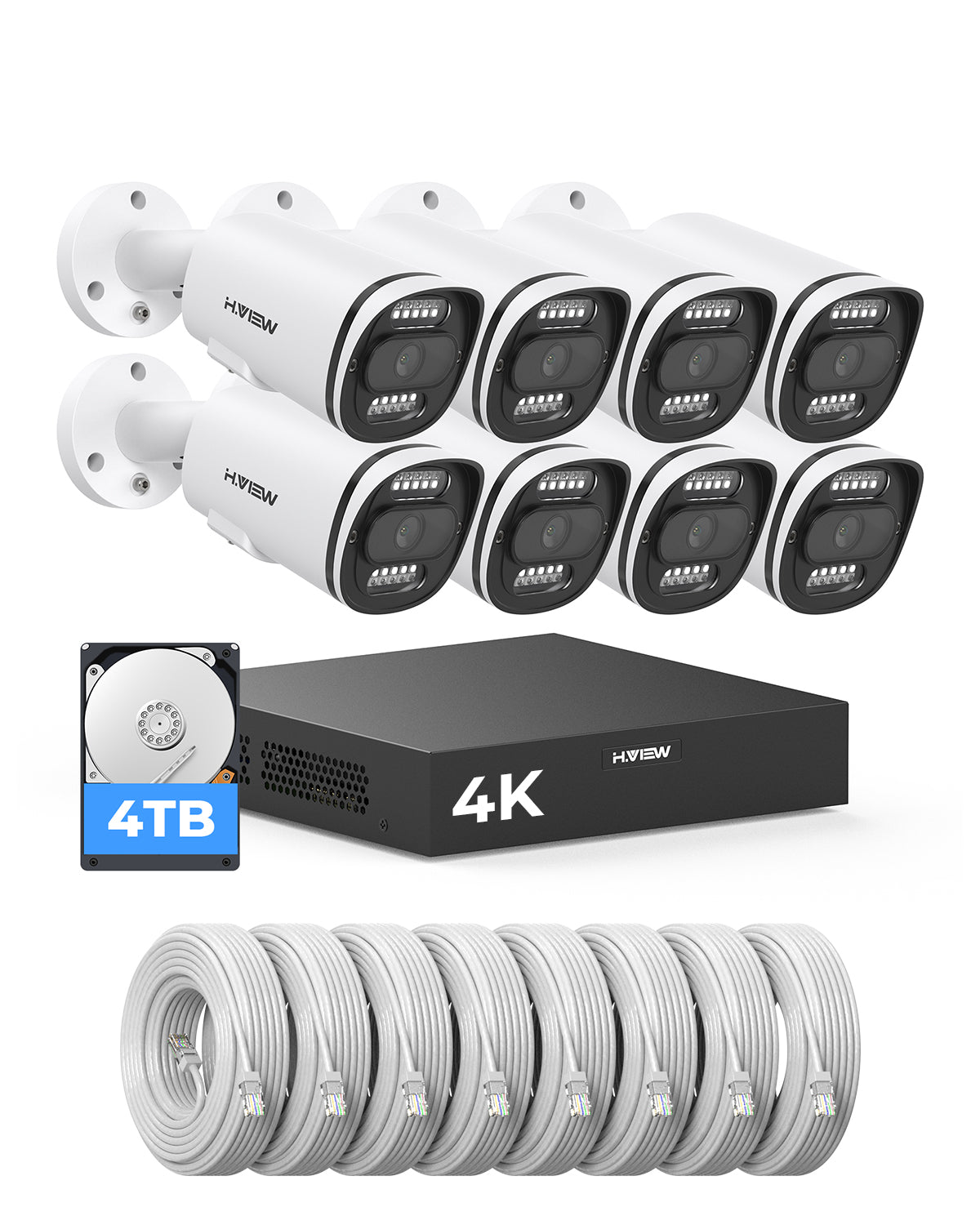 H.VIEW 8 Channels 4K 8MP PoE Security Camera System, Color Night Visio ...