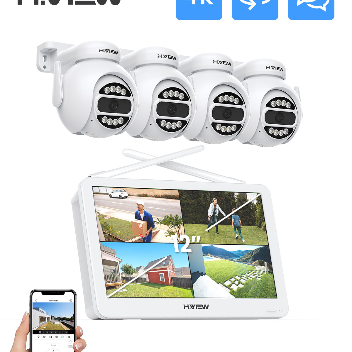 H.VIEW 4MP/8MP WiFi Security Camera System Kit Wireless CCTV System NV ...