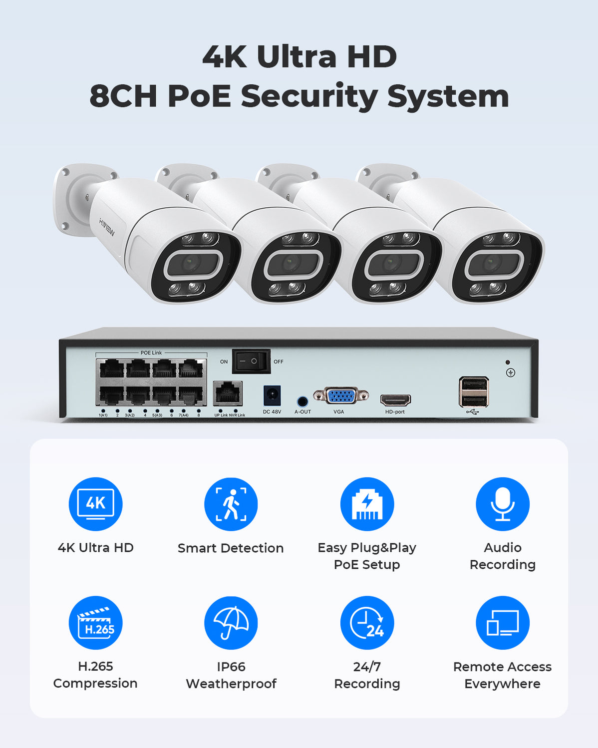 H.View 8CH 5MP/8MP CCTV Security Cameras System Home Video Surveillanc ...